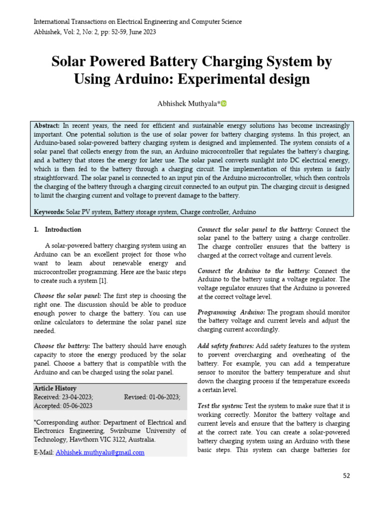 Solar Powered Battery Charging System by Using Ard | PDF | Battery ...