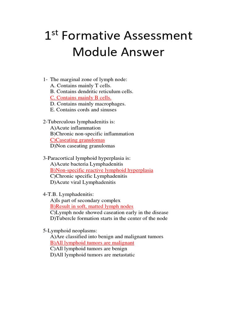 Hematology 1st Formative Module Answer | PDF | Lymphocyte | Lymph Node