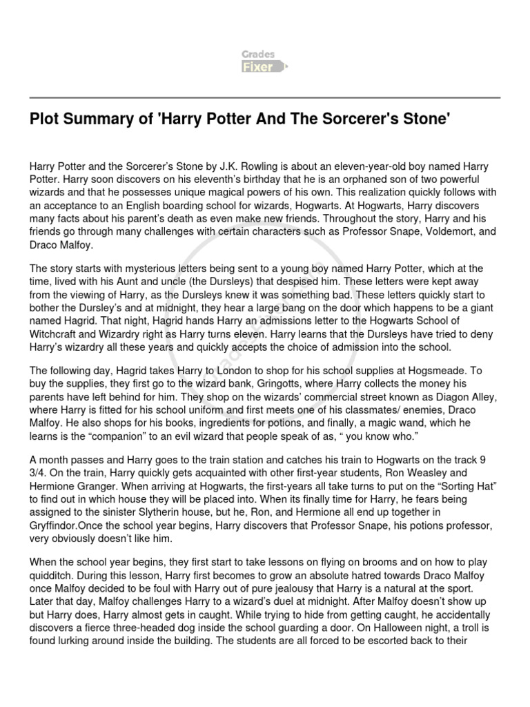 Plot Summary of Harry Potter and The Sorcerers Stone | PDF | Magician ...