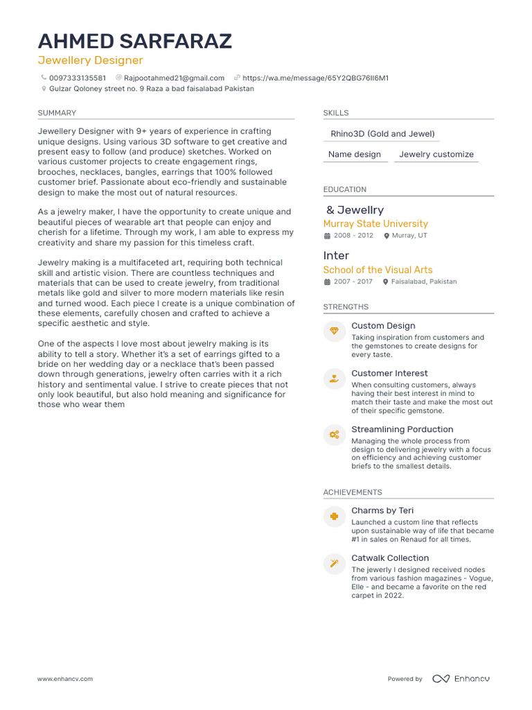 Ahmed Sarfaraz Resume | PDF | Jewellery | Softlines (Retail)