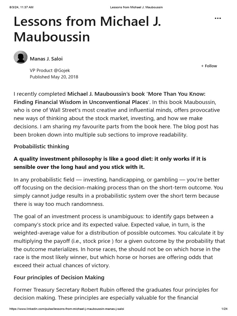 Lessons From Michael J. Mauboussin | PDF | Investing | Investment ...