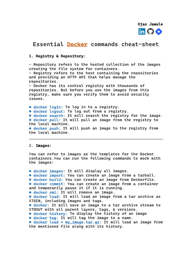 Docker Cheat Sheet -1 | PDF | Central Processing Unit | Information Technology