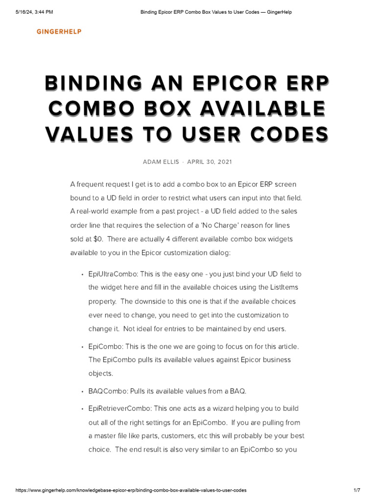 5-Binding Epicor ERP Combo Box Values To User Codes - GingerHelp | PDF | Enterprise Resource ...