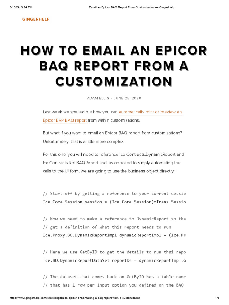 2 Email An Epicor Baq Report From Customization Gingerhelp Pdf