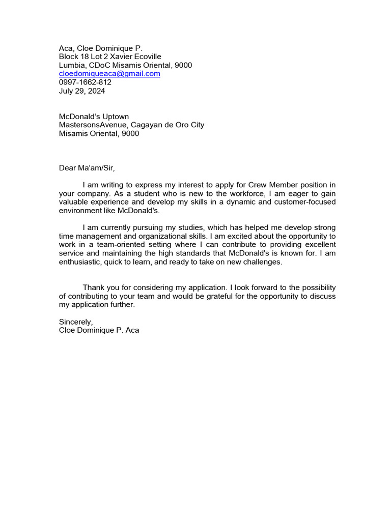 Application Letter | PDF | Career & Growth