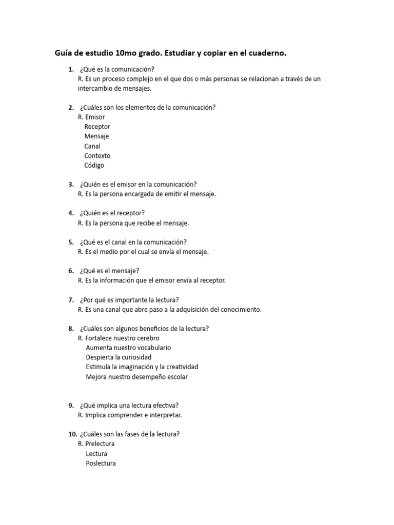 Guía de Estudio 10mo Grado | PDF | Cognición | Ciencia cognitiva