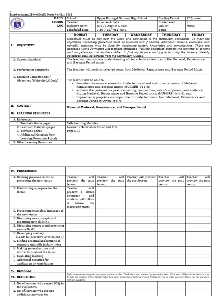 Daily Lesson Log Template 3 | PDF | Learning | Teachers