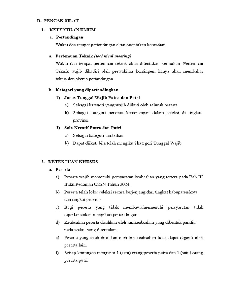 PENCAK SILAT Juknis O2SN 24 | PDF