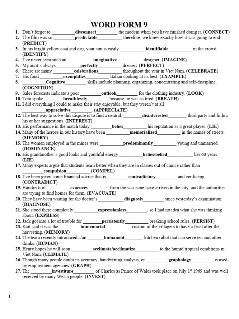 Key To Word Form 9 | PDF | Games & Activities