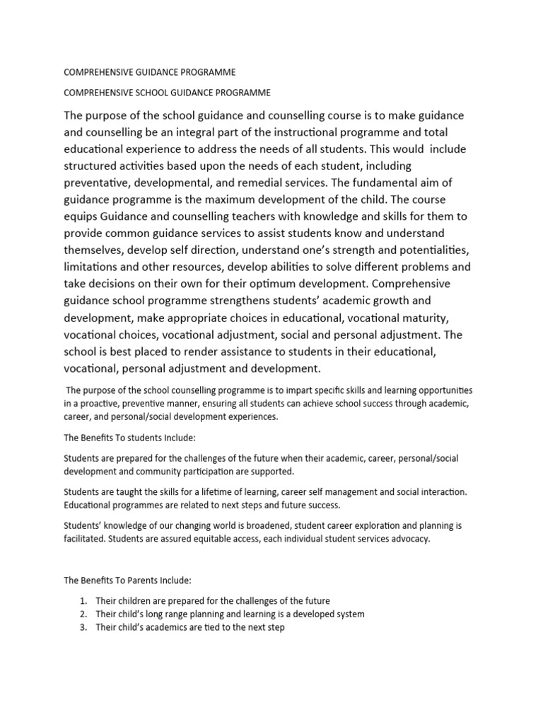 Comprehensive Guidance Programme | PDF | School Counselor | Teachers
