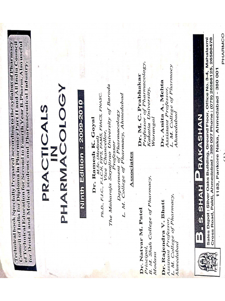 Practicals in Pharmacology by RK Goyal | PDF