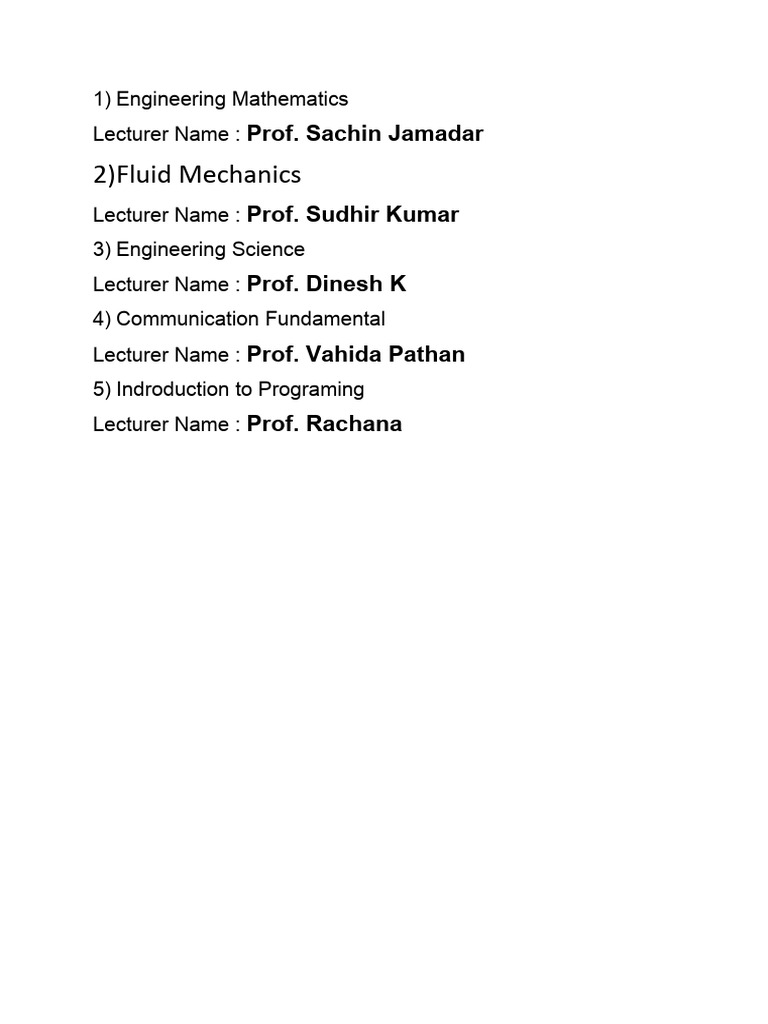 All Lecturer 1st SEM - (B-tech) | PDF