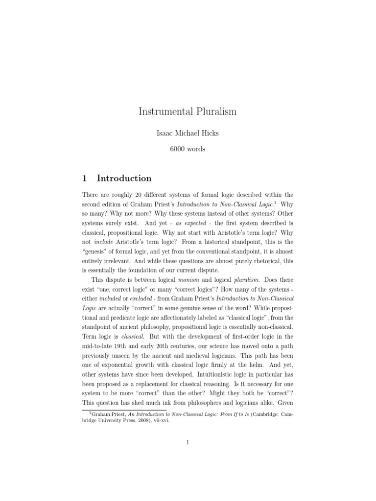 Instrumental Pluralism - Isaac Michael Hicks | PDF | Logic ...