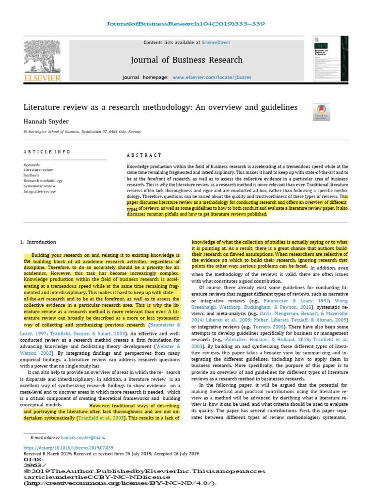 Literature Review As A Research Methodology An Overview and Guidelines ...