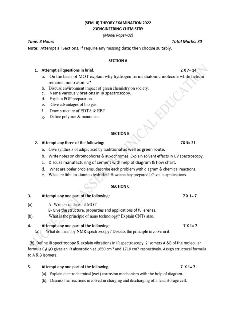 Model Paper 2 Chemistry | PDF | Chemistry | Molecules
