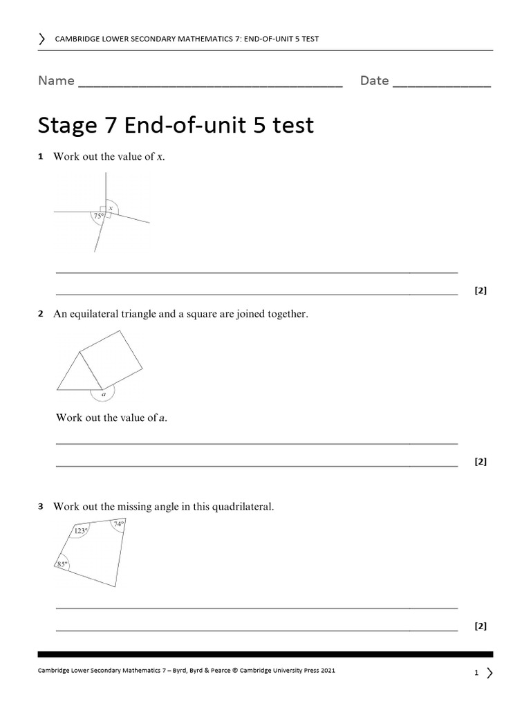 Cambridge Year 7 End-of-Unit Tests | PDF | Elementary Mathematics ...