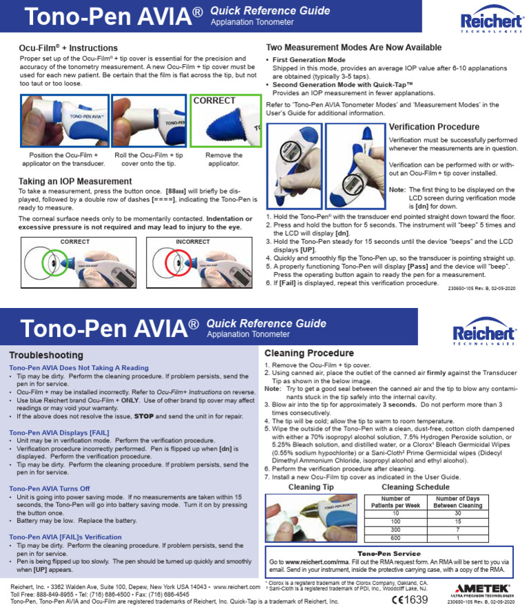 Tono Pen Avia Reference Guide | PDF