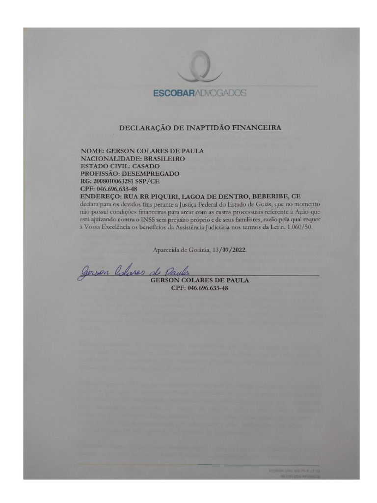 Declaração Modelo Simples | PDF