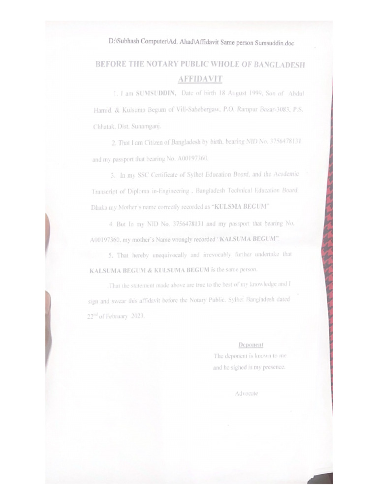 Before The Notary Public Whole of Bangladesh | PDF