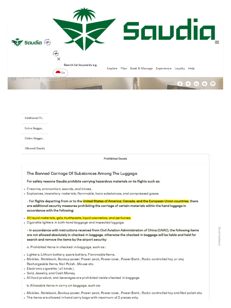 Saudia Airlines Prohibited Items Guide | PDF | Baggage