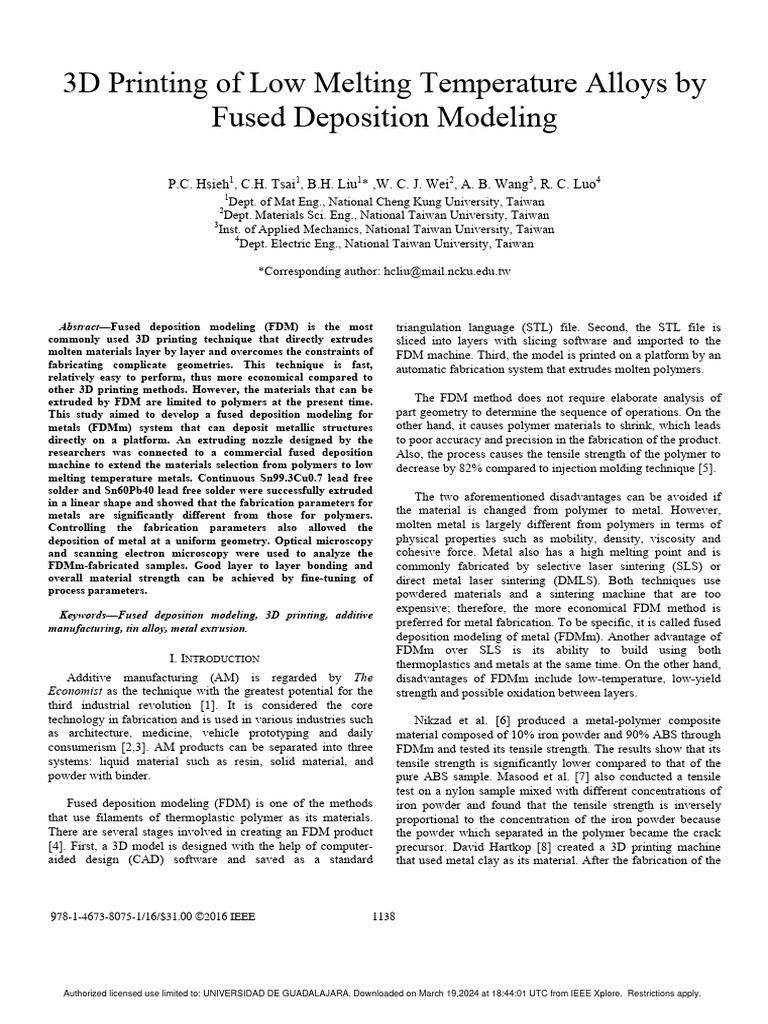 3D Printing of Low Melting Temperature Alloys by Fused Deposition ...
