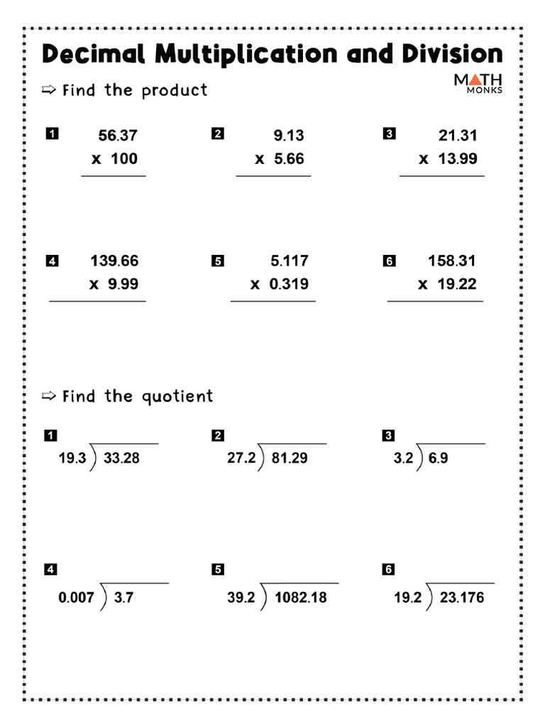 Decimal Multiplication and Division Worksheet | PDF