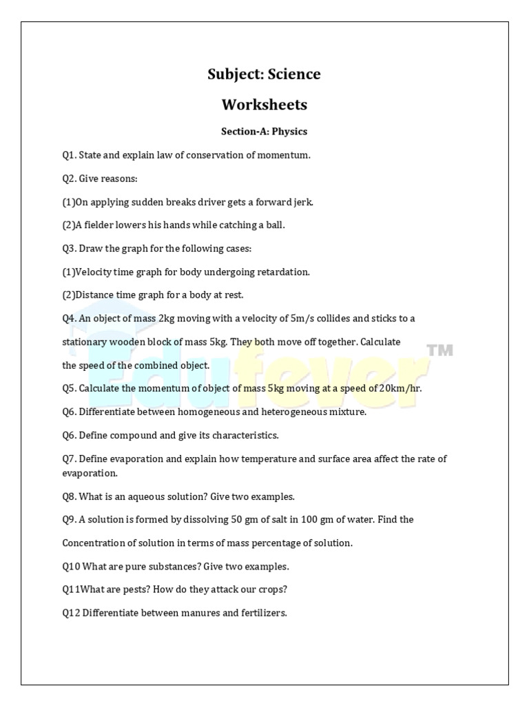 Science Worksheets 1 | PDF | Mole (Unit) | Atoms