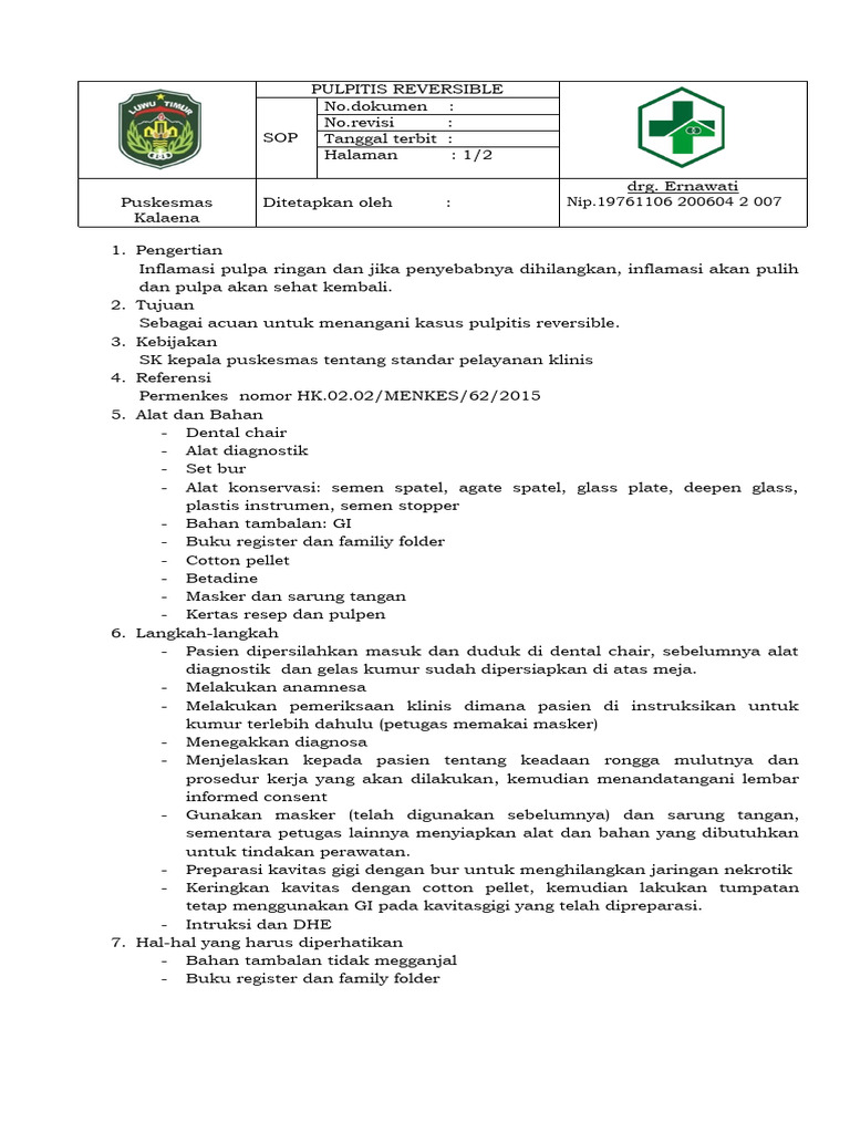 Sop Pulpitis Reversible | PDF | Sains & Matematika