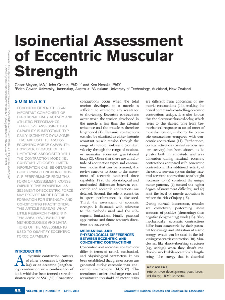 Isoinertial Assessment of Eccentric Muscular.9 | PDF | Muscle ...