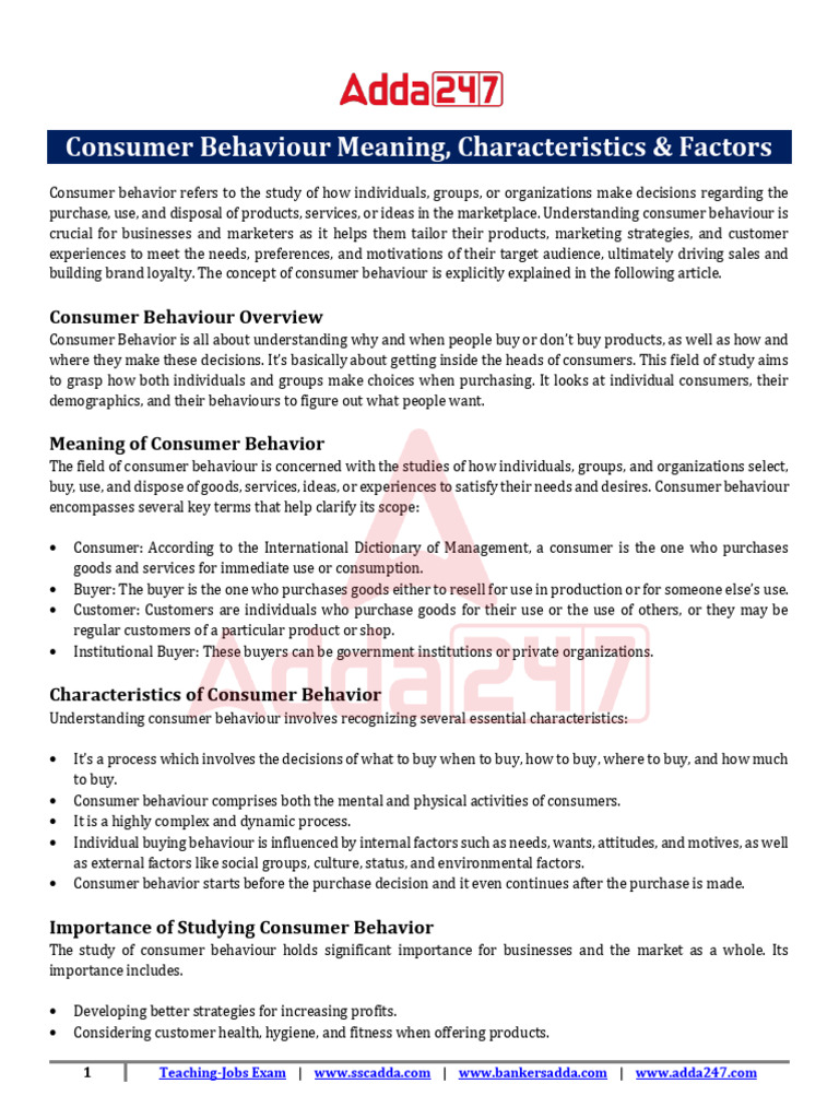 Consumer Behaviour Meaning Characteristics Factors 1 | PDF | Consumer ... Consumer Behaviour Meaning Characteristics Factors 1 | PDF | Consumer ...