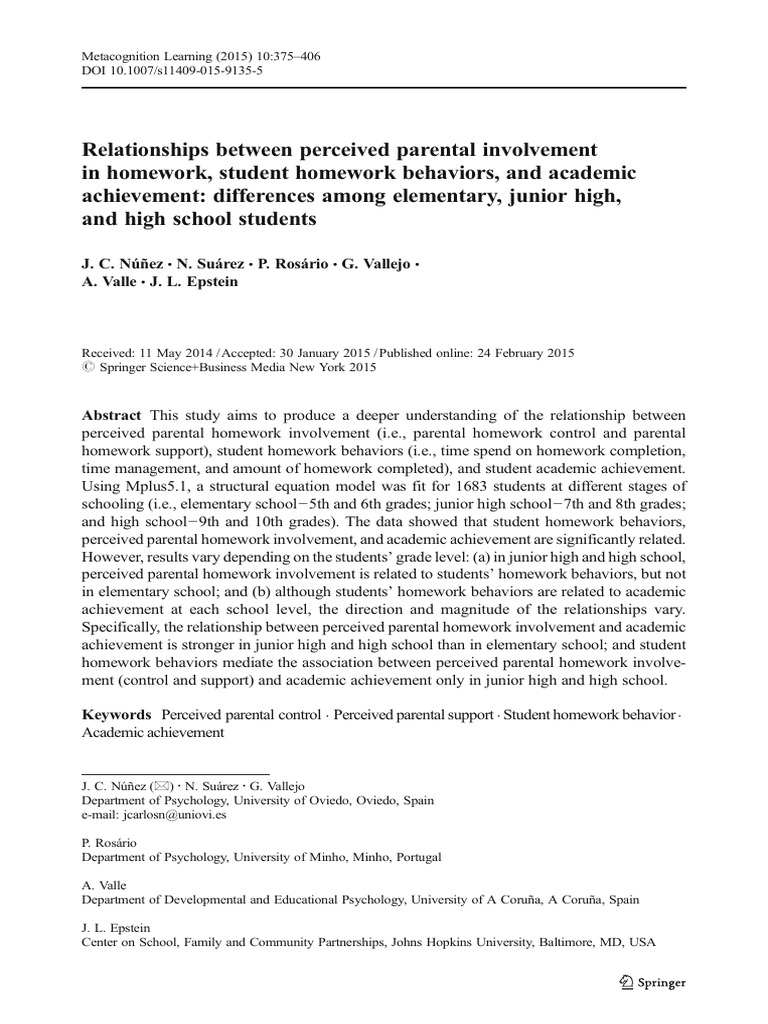 Relationships Between Perceived Parental Involvement in Homework ...