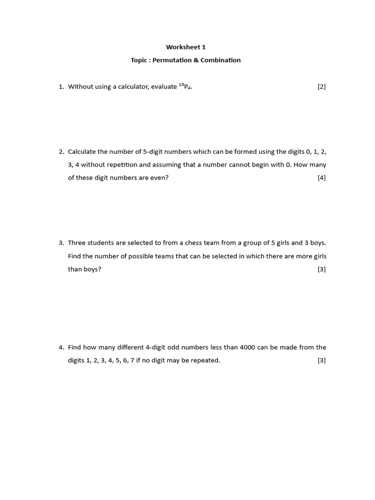 Permutation And Combination Ws Pdf Mathematics Linguistics