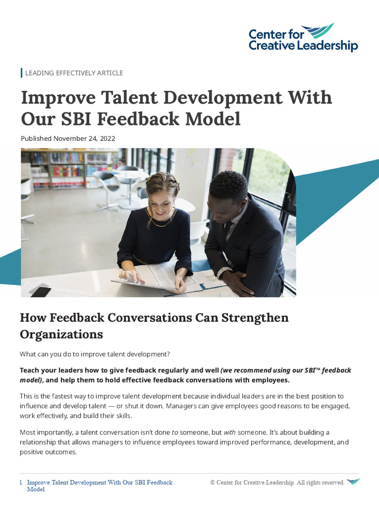 Improve Talent Development With Our SBI Feedback Model From Center For ...