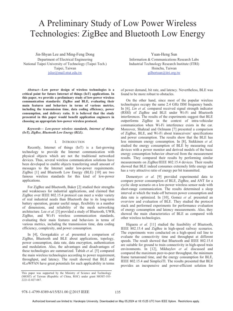 ZigBee vs. BLE: Low Power Wireless Study | PDF | Bluetooth | Wi Fi