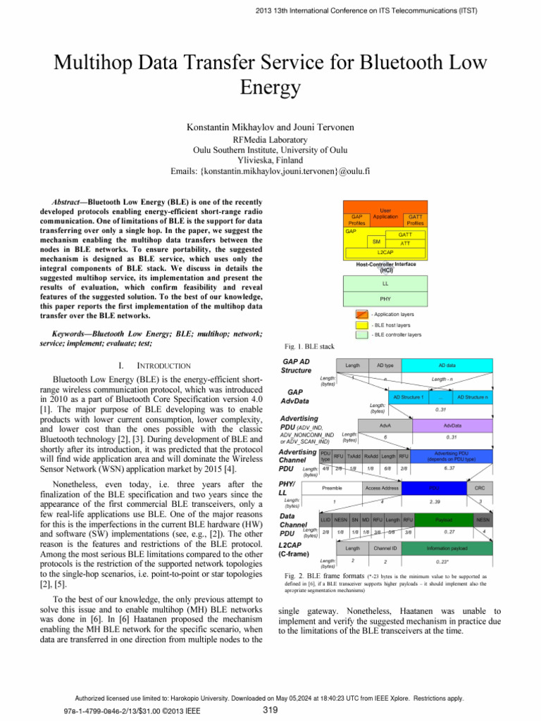 Multihop Data Transfer Service For Bluetooth Low Energy | PDF ... Multihop Data Transfer Service For Bluetooth Low Energy | PDF ...