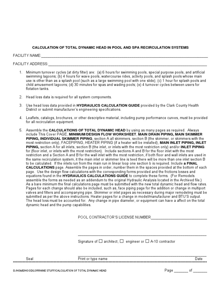Calculation Total Dynamic Head | PDF | Swimming Pool | Building Engineering