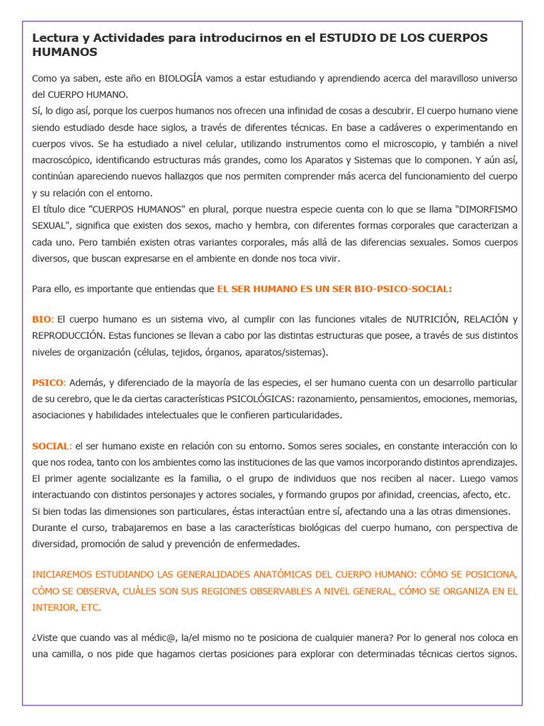 Introducción al Estudio del Cuerpo Humano | PDF | Humano | Biología ...