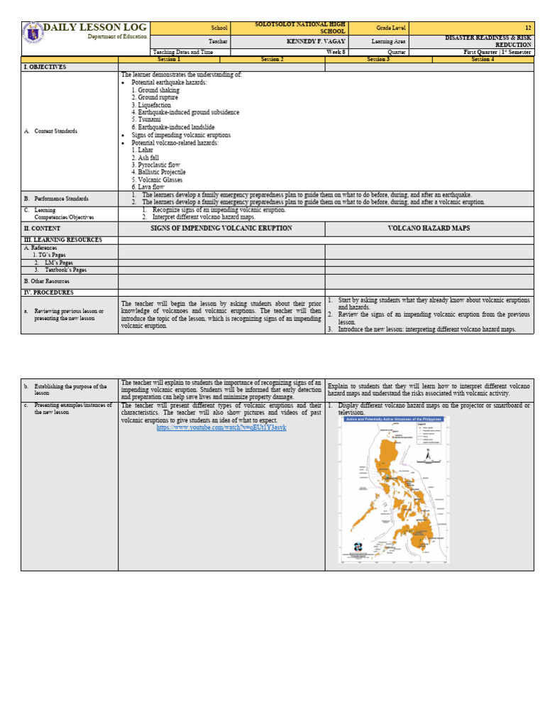 DLL DRRR Quarter 1 Week 8 | PDF | Volcano | Types Of Volcanic Eruptions