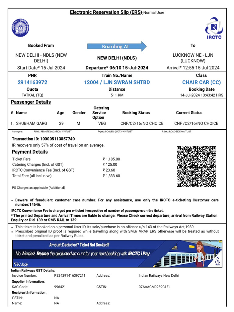 Train From Delhi To Lko | PDF | Identity Document