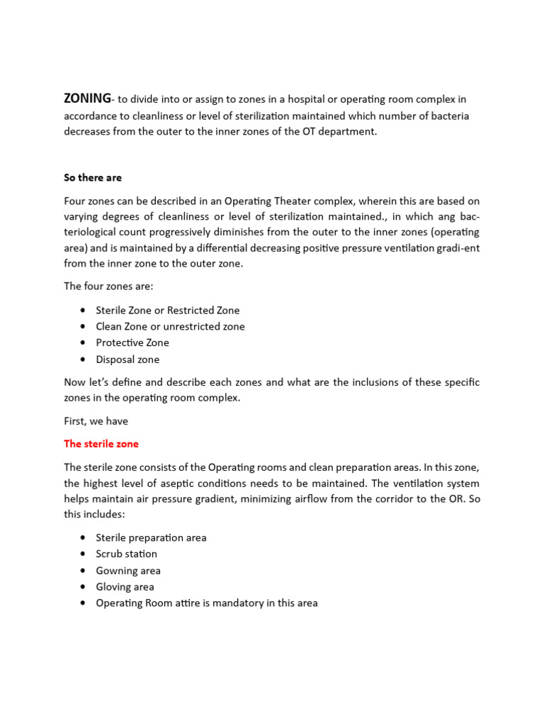 Four Zones of Operation Theatre Explained | PDF | Operating Theater ...