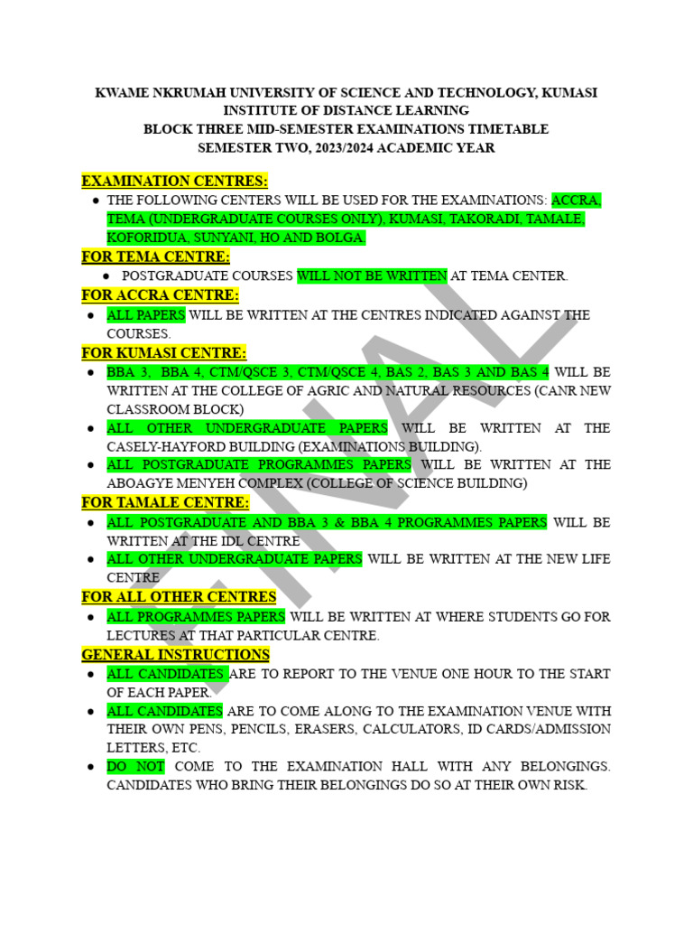 Final Midsem Timetable 2023 - 2024 Sem 2 Block 3 | PDF | Engineering ... Final Midsem Timetable 2023 - 2024 Sem 2 Block 3 | PDF | Engineering ...
