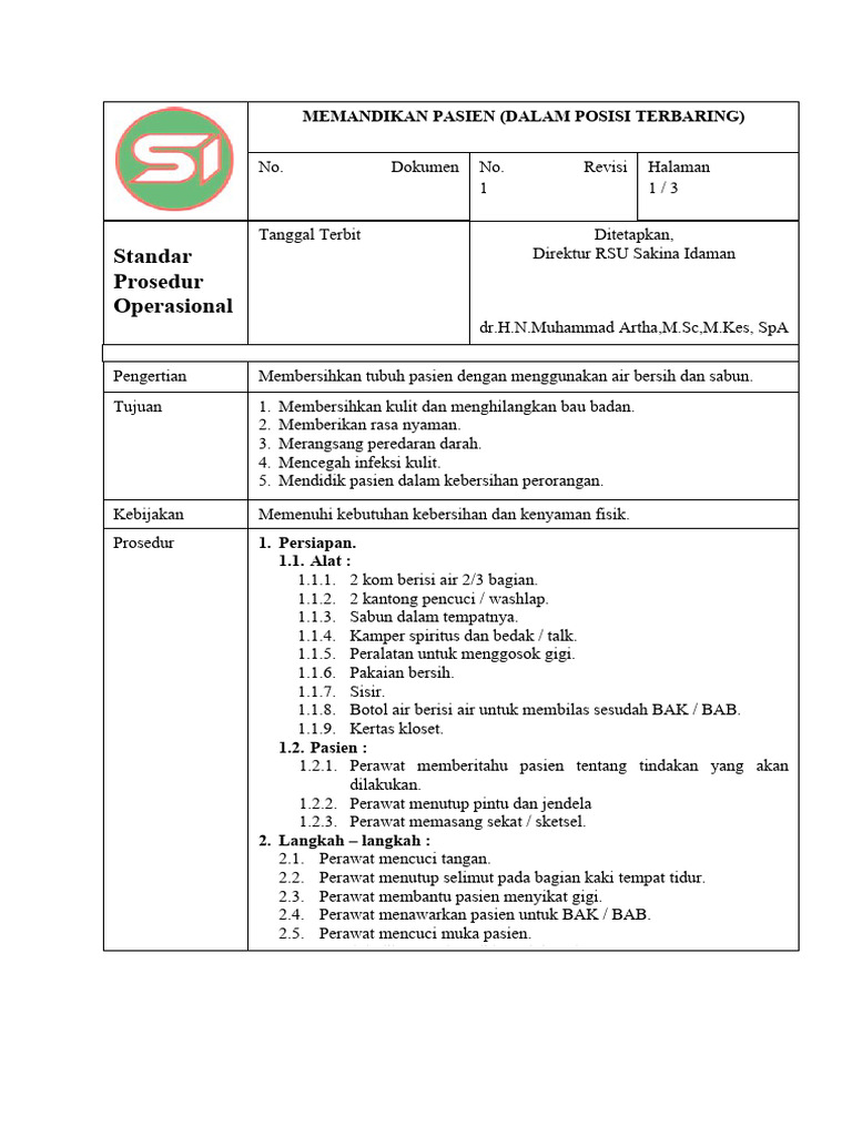 SOP Memandikan Pasien | PDF