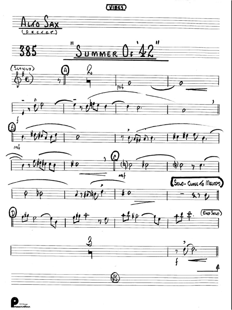 Summer of '42 - 6 Horns + Rhythm (Vibes Opt) Unk Dectet | PDF
