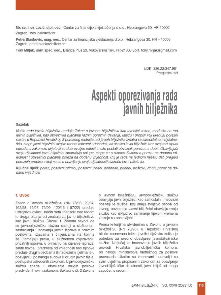 Aspekti Oporezivanja Rada | PDF