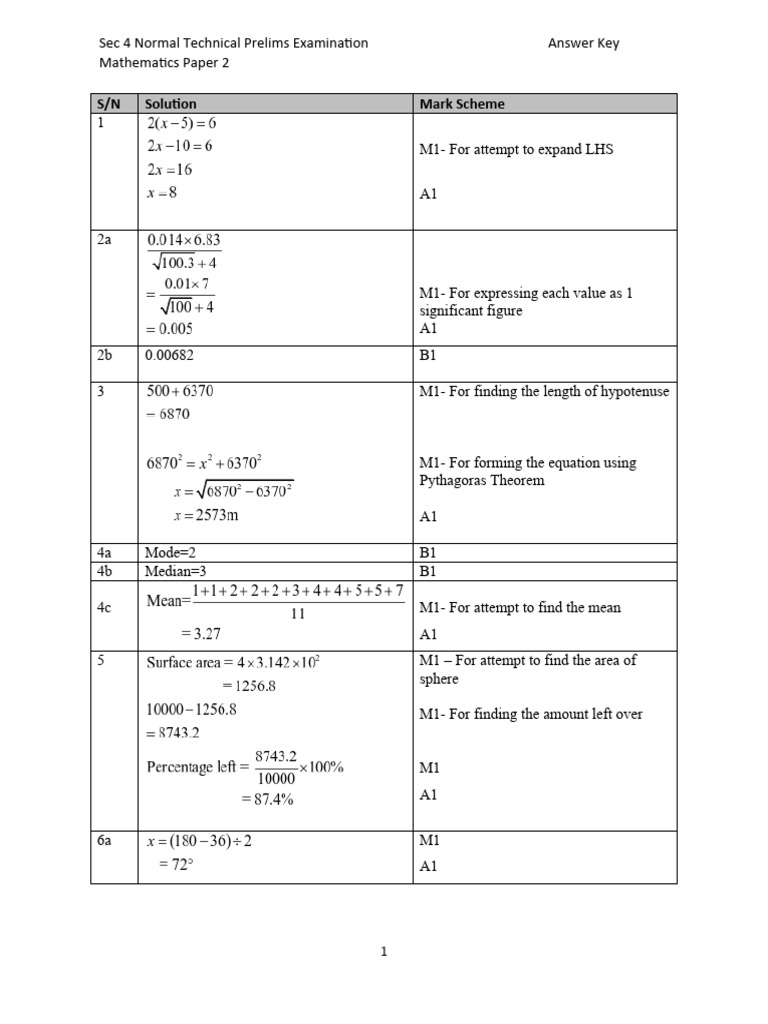 4NT Prelim 2020 Paper 2_Answer Key | PDF | Equations | Algebra