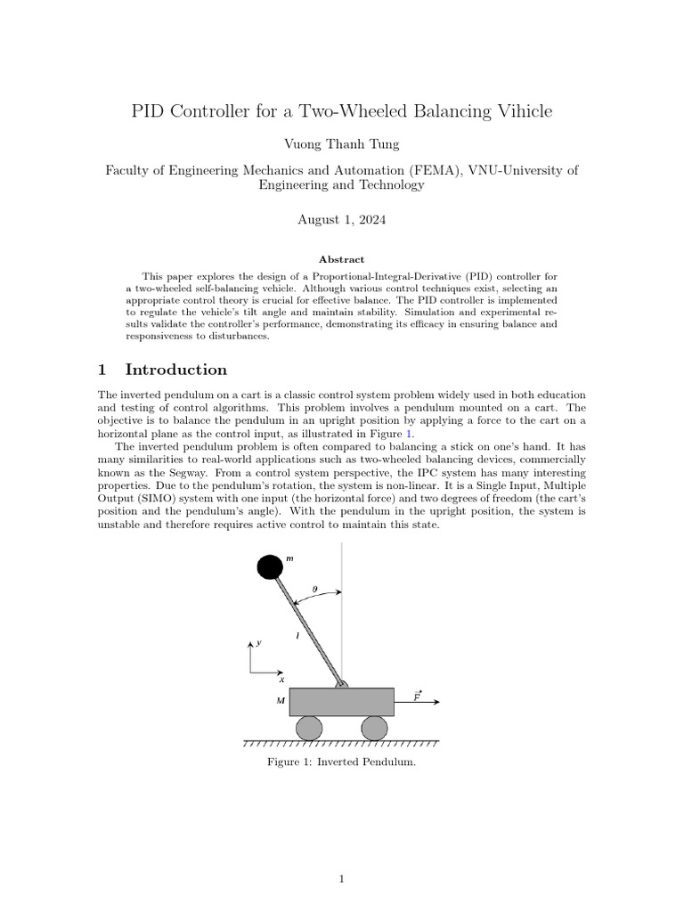 PID Controller for Self-Balancing Vehicle | PDF | Electric Motor ...