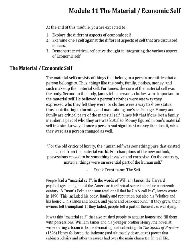 Lesson 8 - The Material - Economic Self | PDF