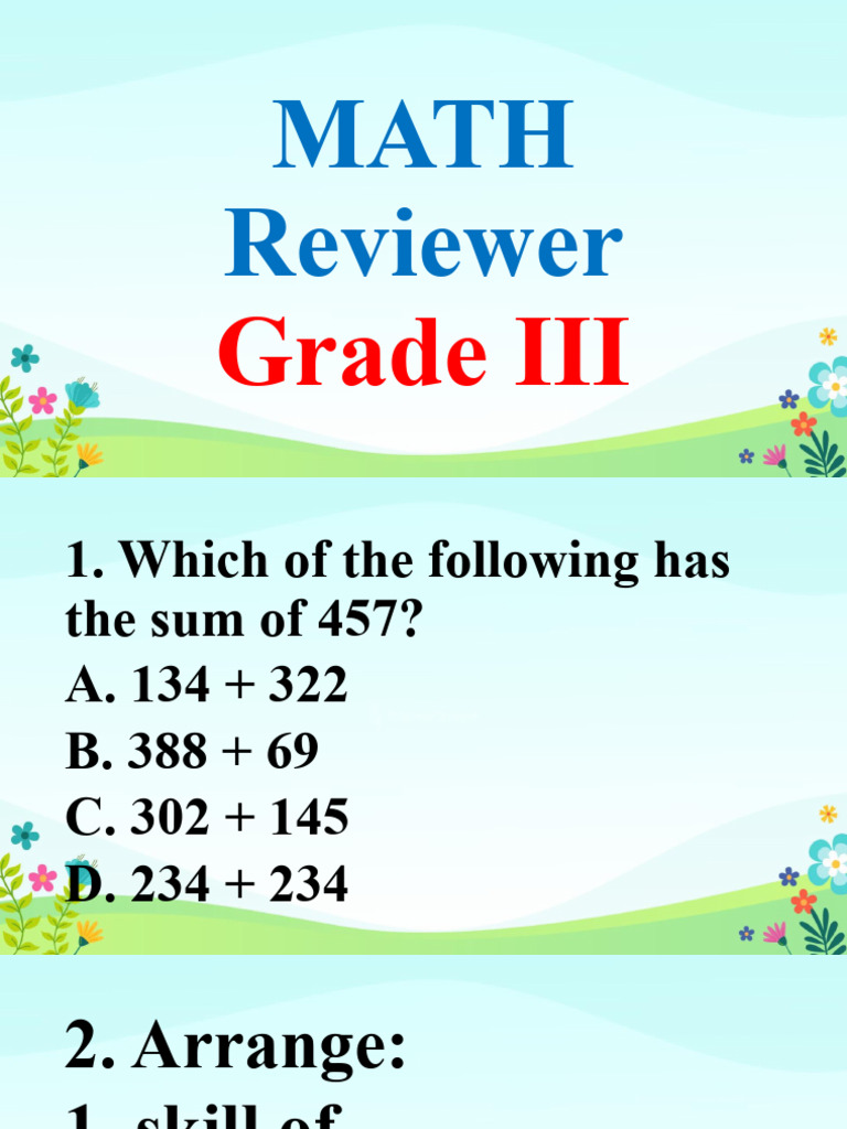 Grade III Math Review Questions | PDF | Mathematics