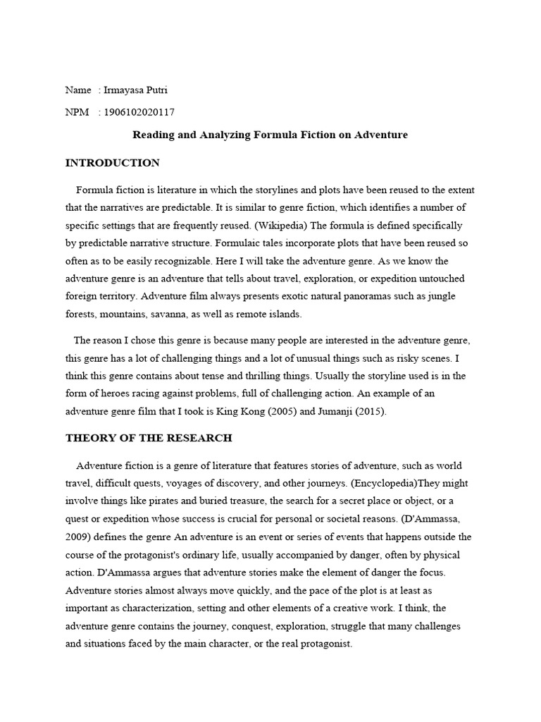 Reading and Analyzing Formula Fiction On Adventure | PDF | Adventure ...