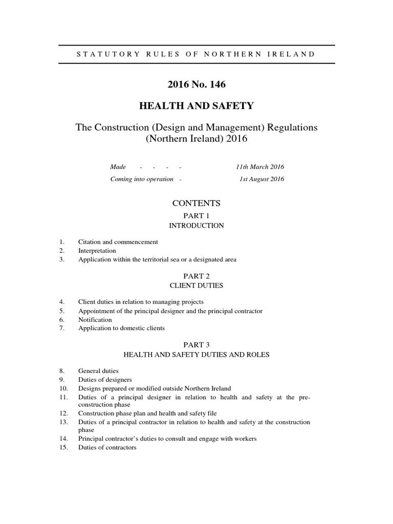 Ni - cdm2016 - Regs Ireland | PDF | Employment | Occupational Safety ...